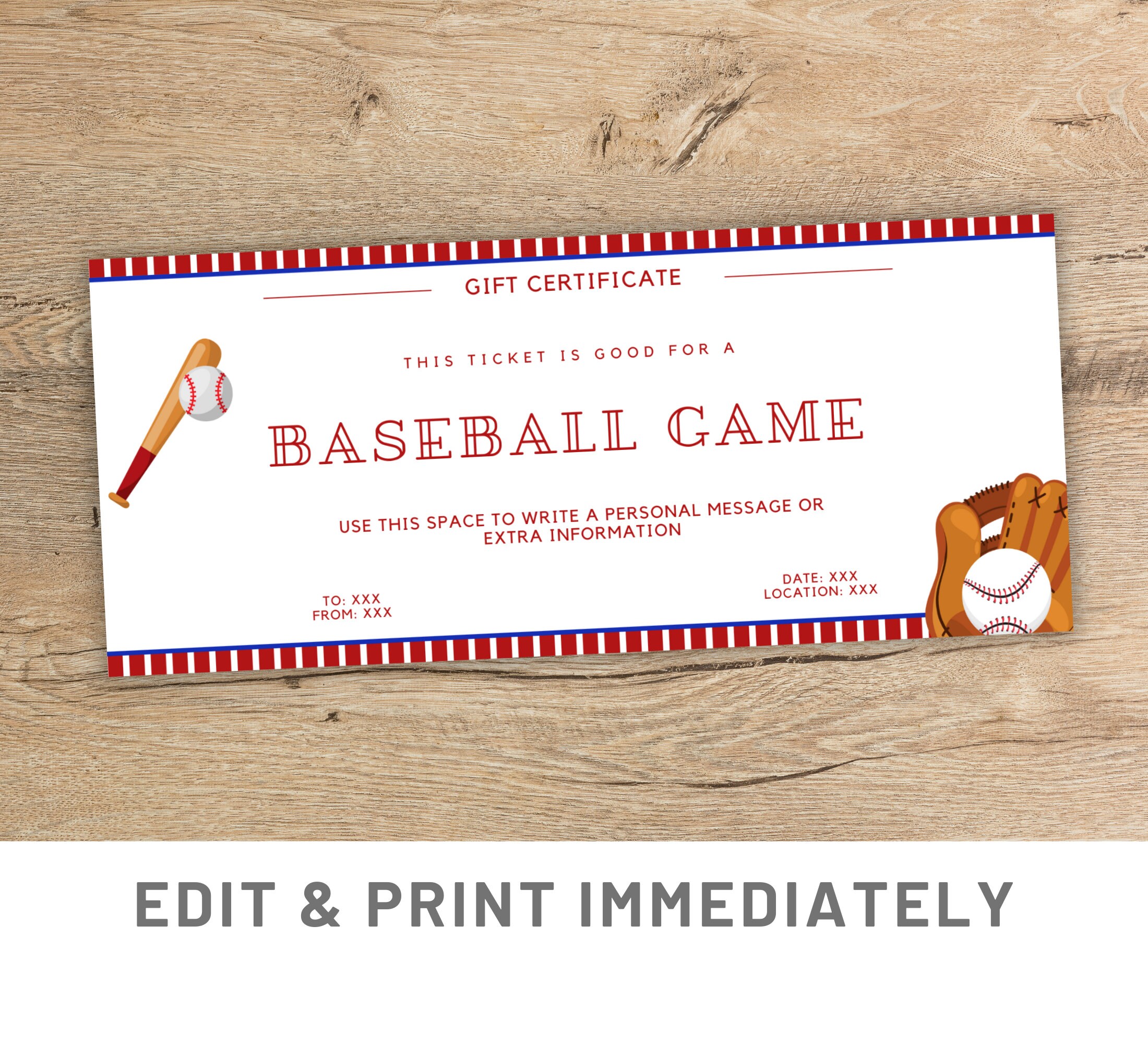 Surprise Baseball Game Ticket Printable Canva Template Custom Baseball ...