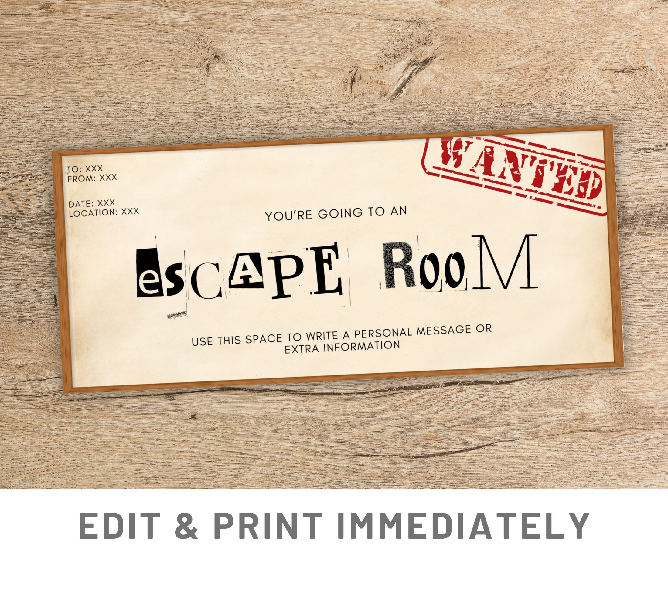 Escape Room Ticket Canva Escape Room Gift Coupon Custom Gift Coupon ...