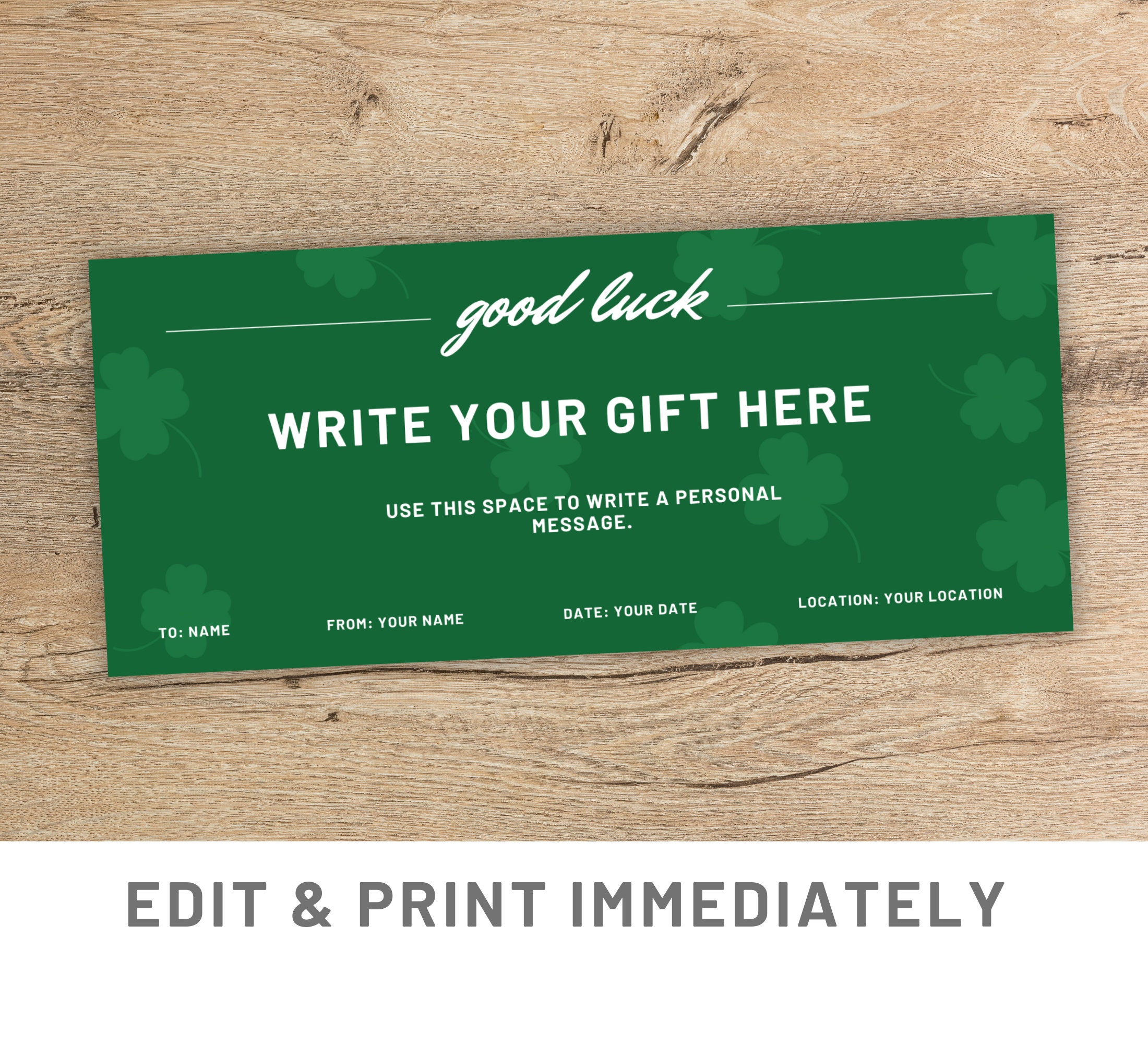 Green Good Luck Card Coupon Custom Shamrock Gift Coupon - Etsy