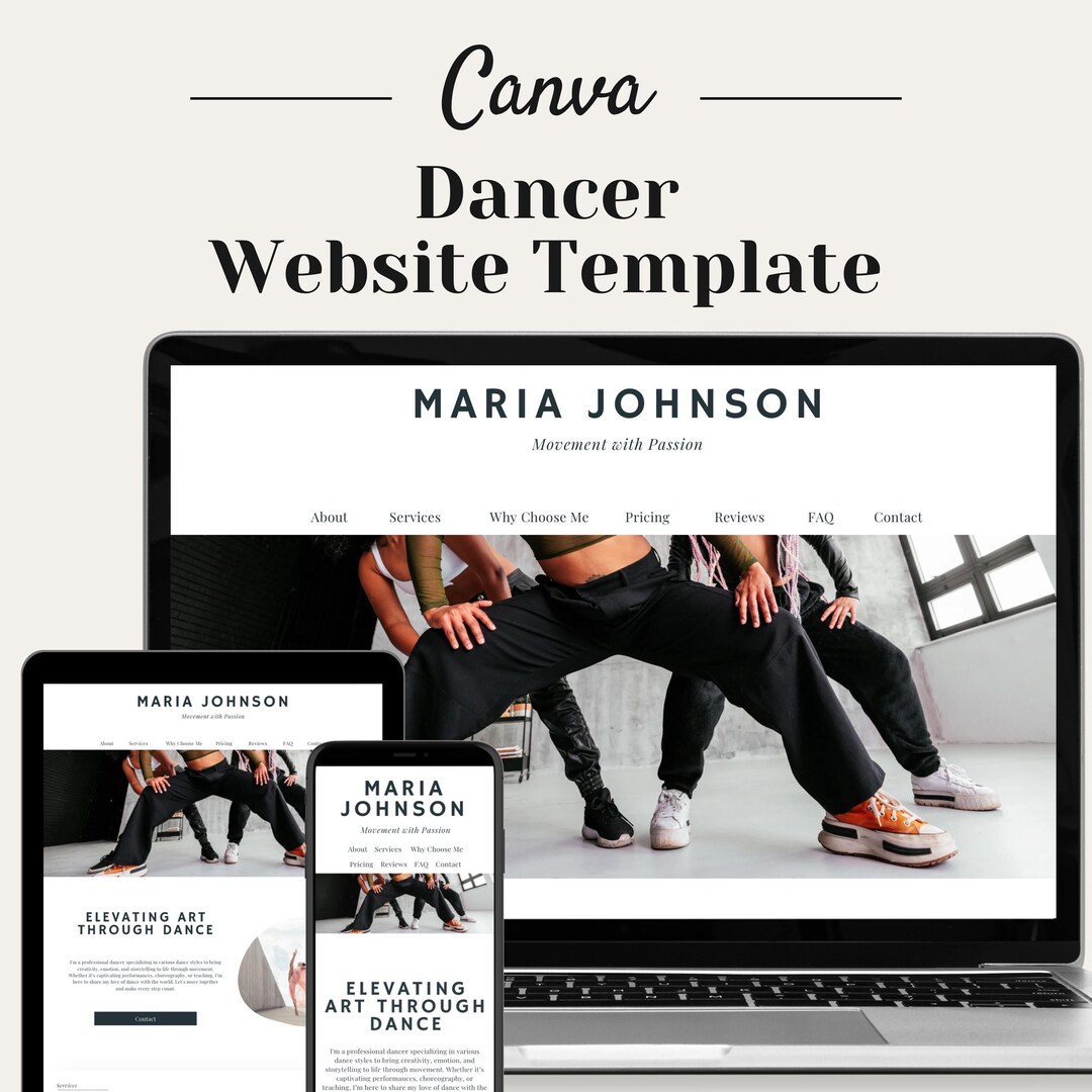 Dancer Canva Website Dance Website Template Dance Coach Landing Page ...