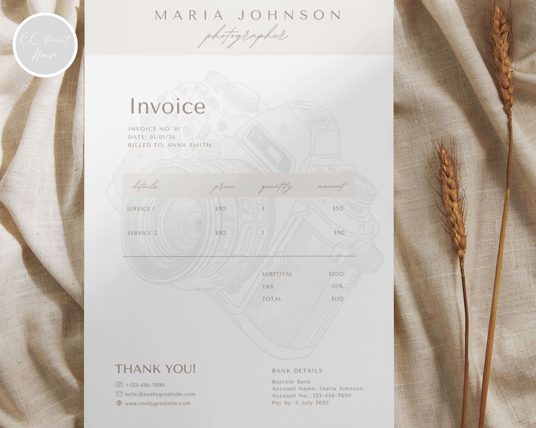 Photographer Invoice Template Photography Editable Template Printable ...