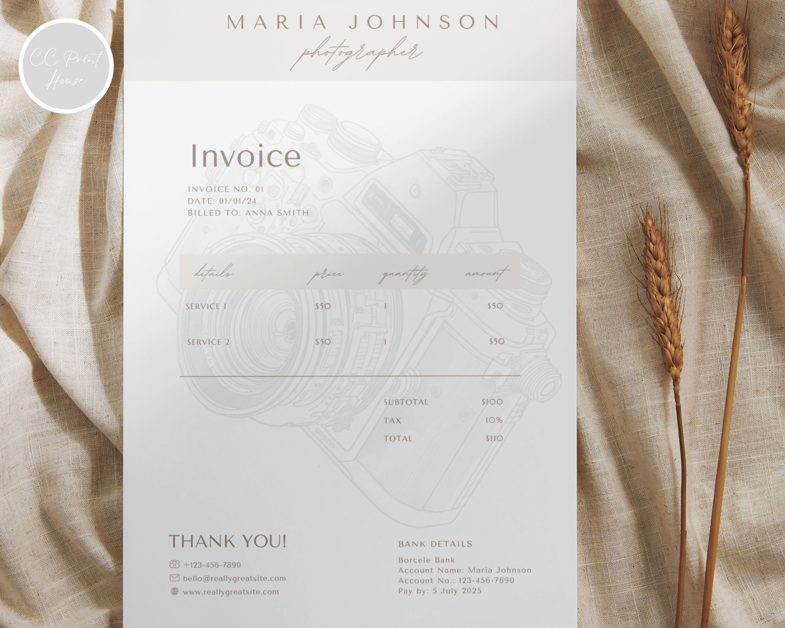 Photographer Invoice Template Photography Editable Template Printable ...