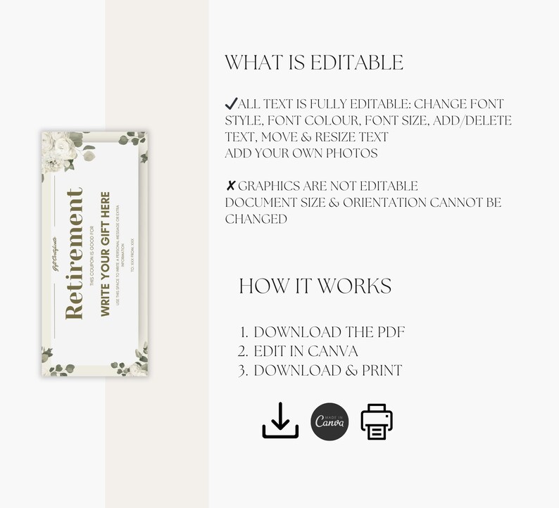 Elegant Retirement Coupon Canva Editable Gift Card Template Canva ...