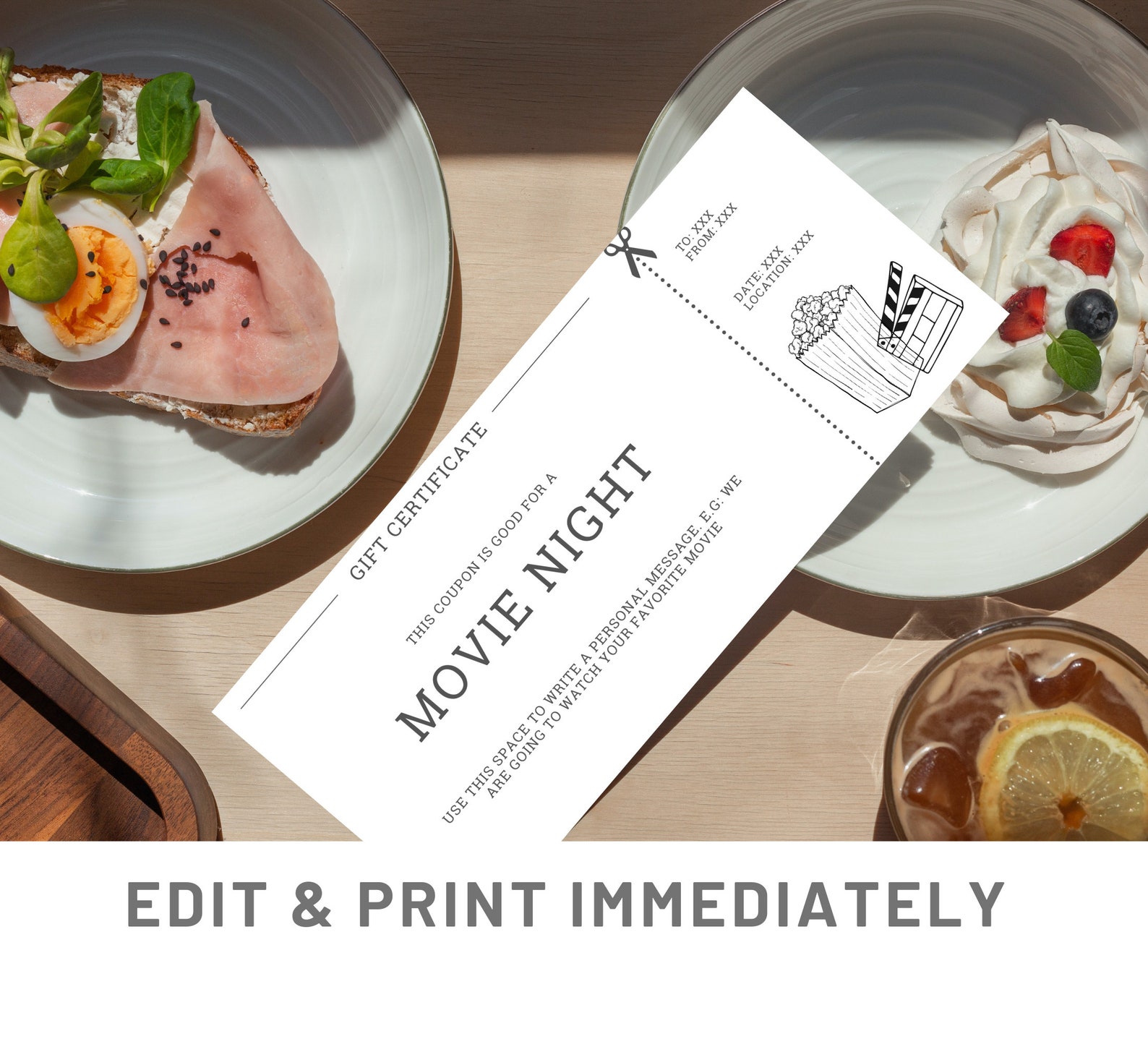 Movie Night Coupon Editable Gift Coupon Template Canva Movie Voucher ...