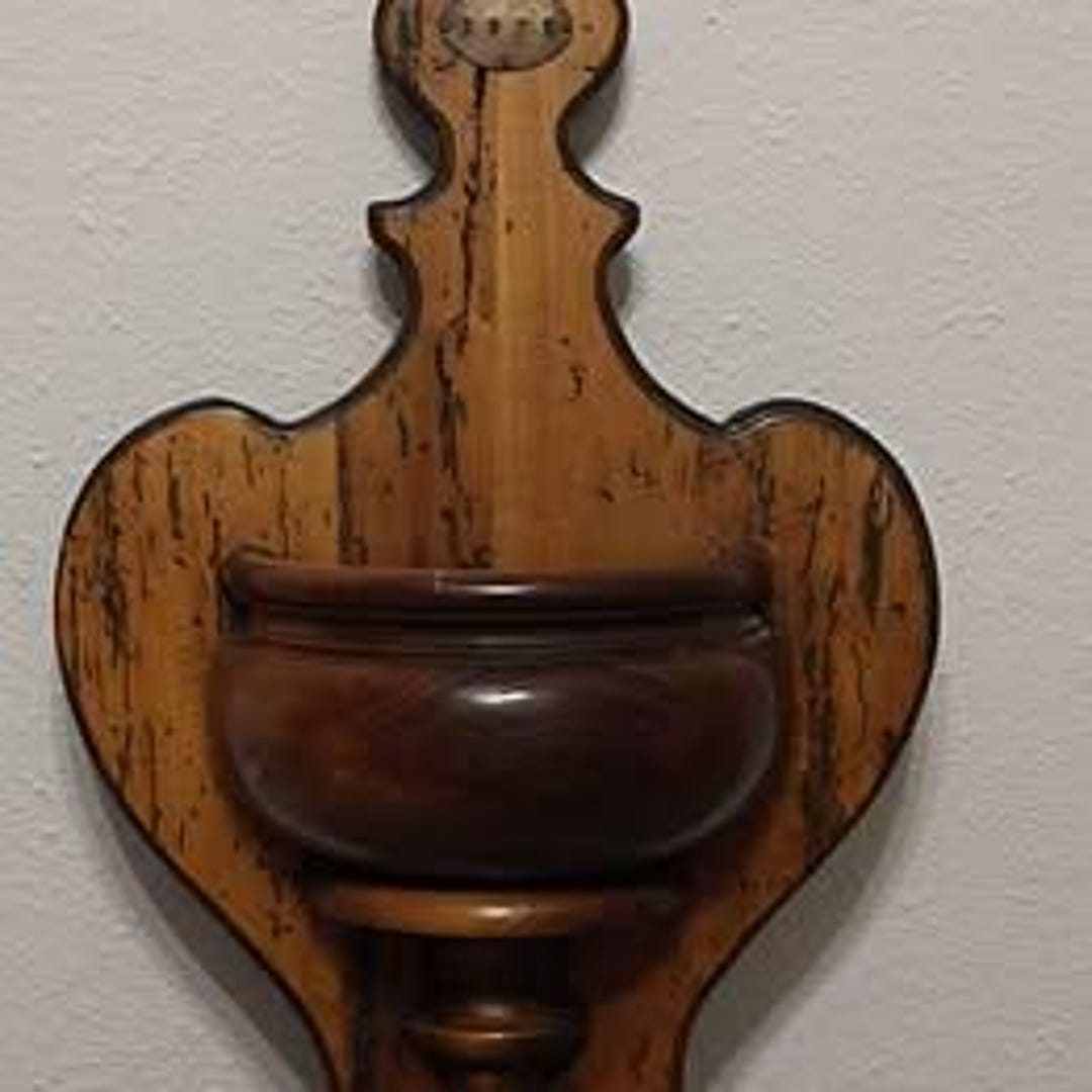 Large Holy Water Font Made of Walnut Wood, Rare and Antique From 1875 ...