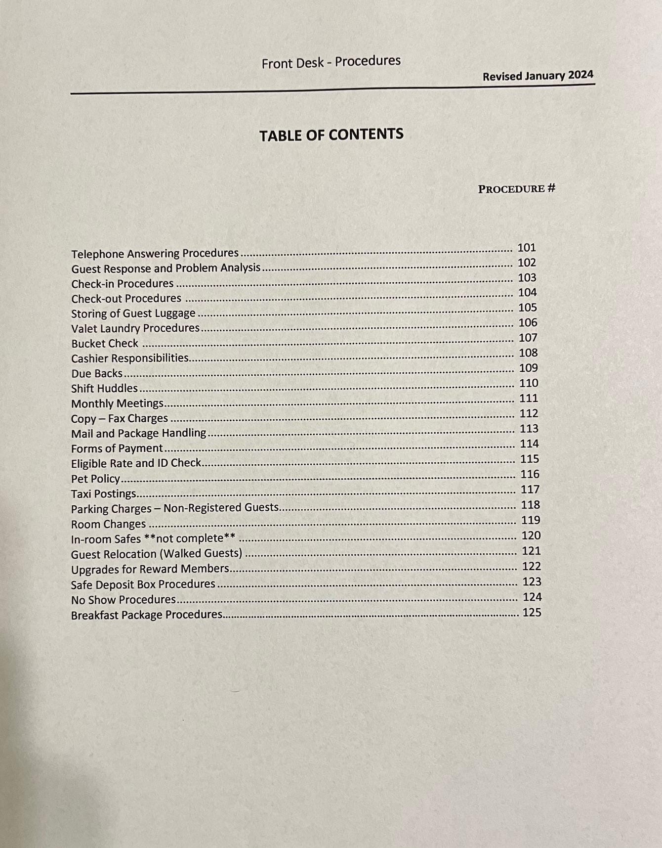 Hotel Front Desk Sop's - Etsy