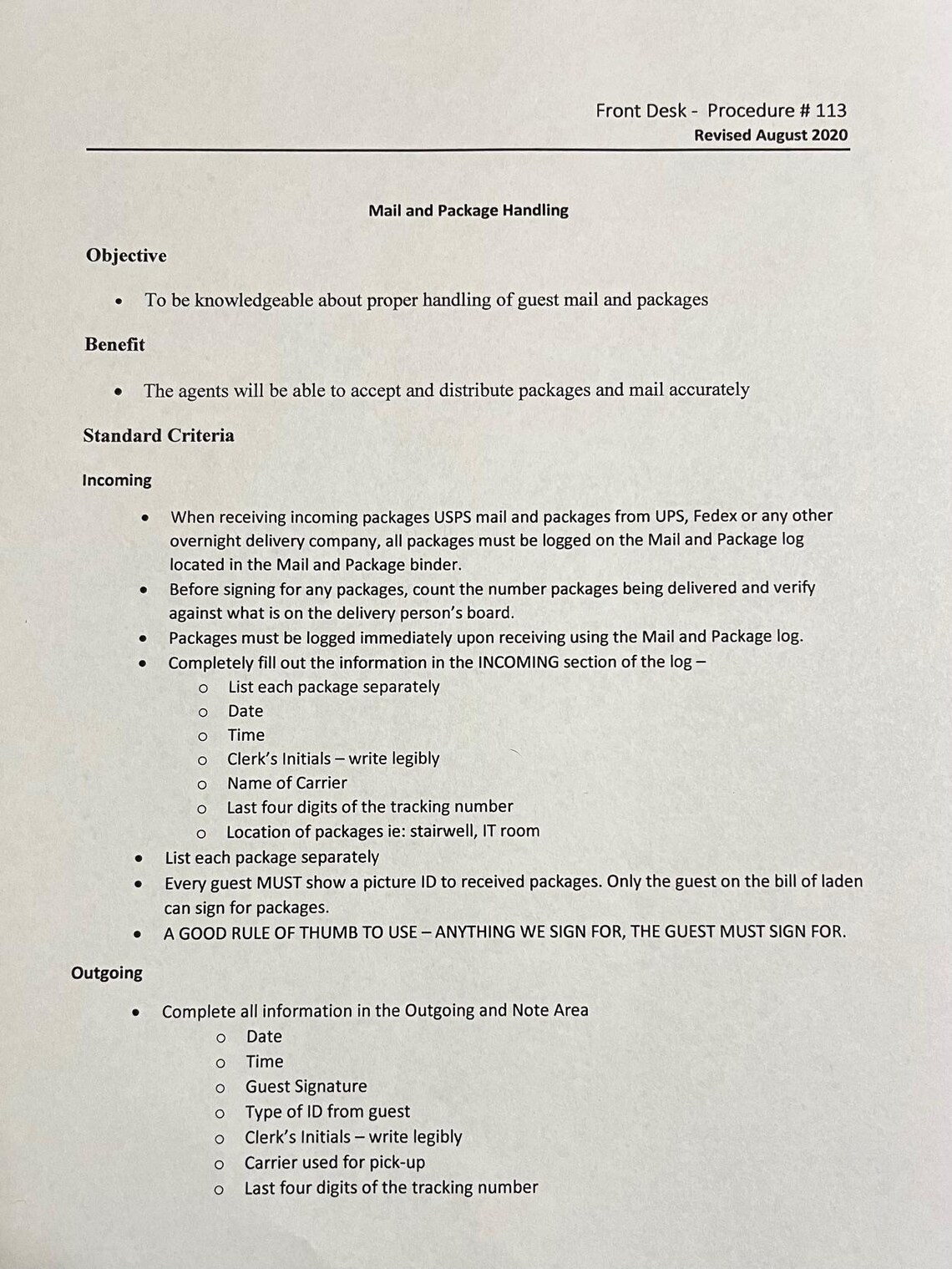 Hotel Front Desk Sop's - Etsy