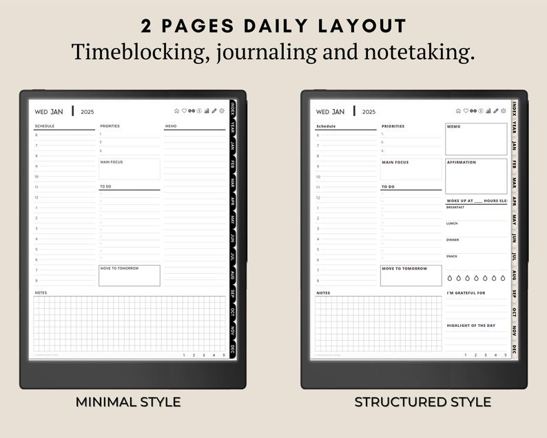 Daily Planner 2025 for Remarkable Paper Pro, Templates for Remarkable ...