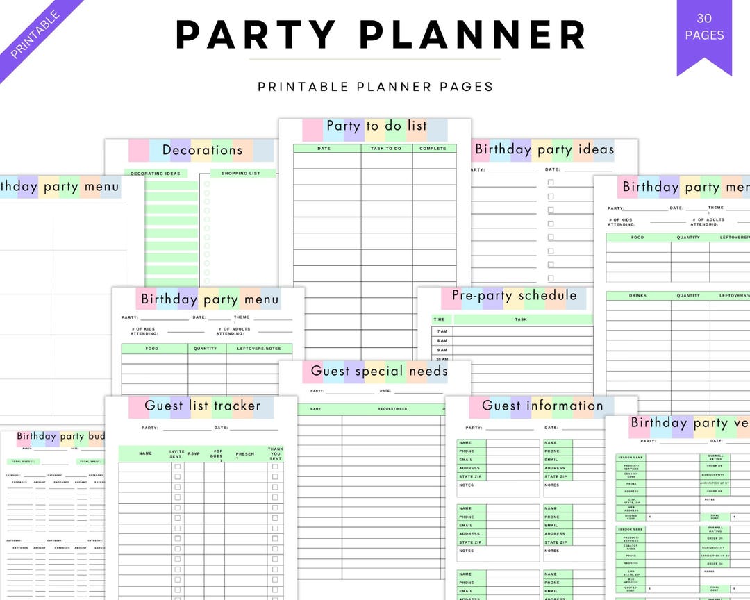 Party Planner Printable Event Organizer Birthday Checklist Party ...