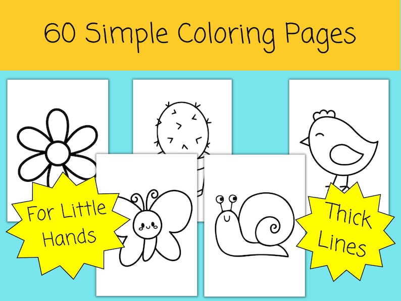 60 Coloring Pages Thick Lines Little Hands Simple - Etsy