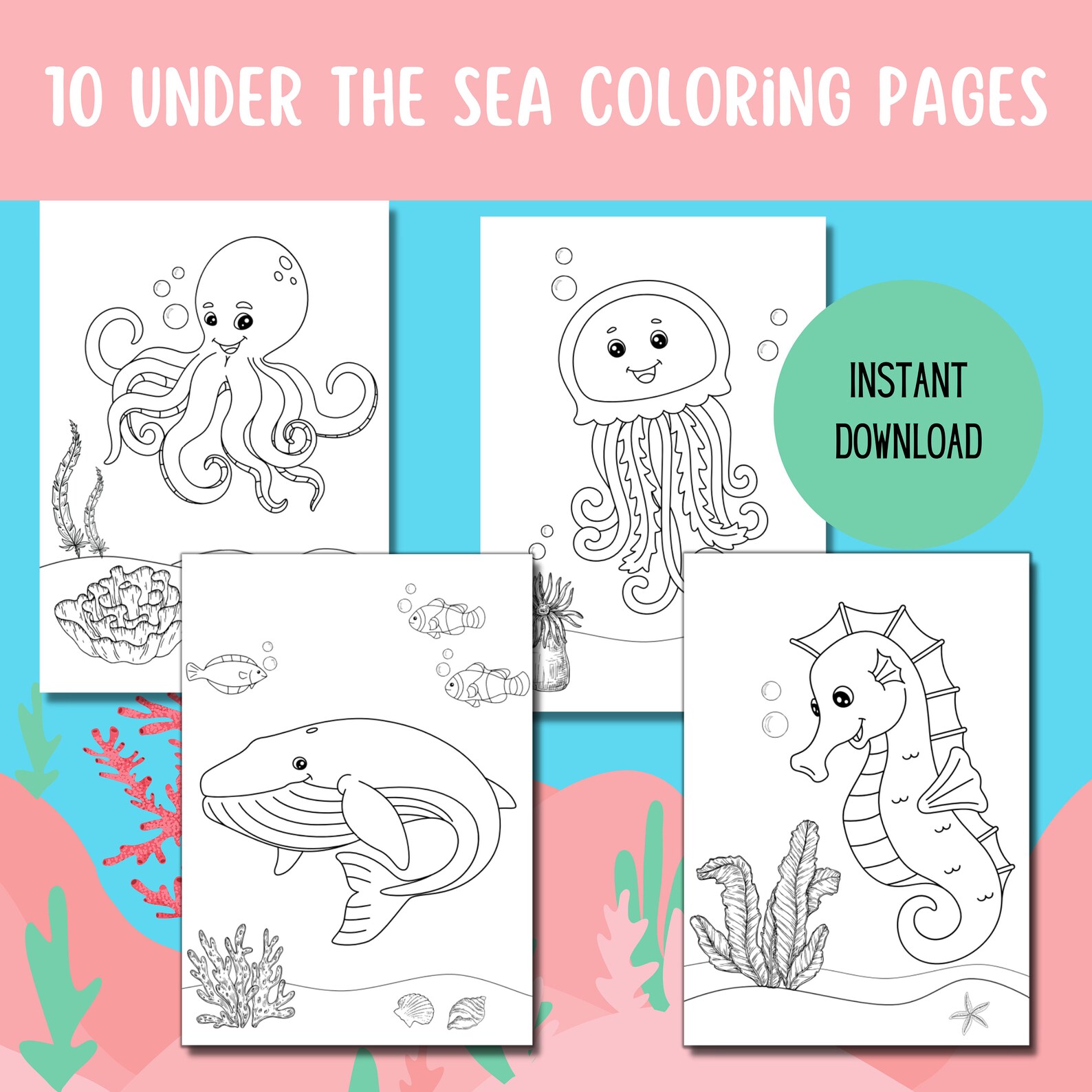 10 Under the Sea Coloring Pages Printable Instant Download Ocean ...