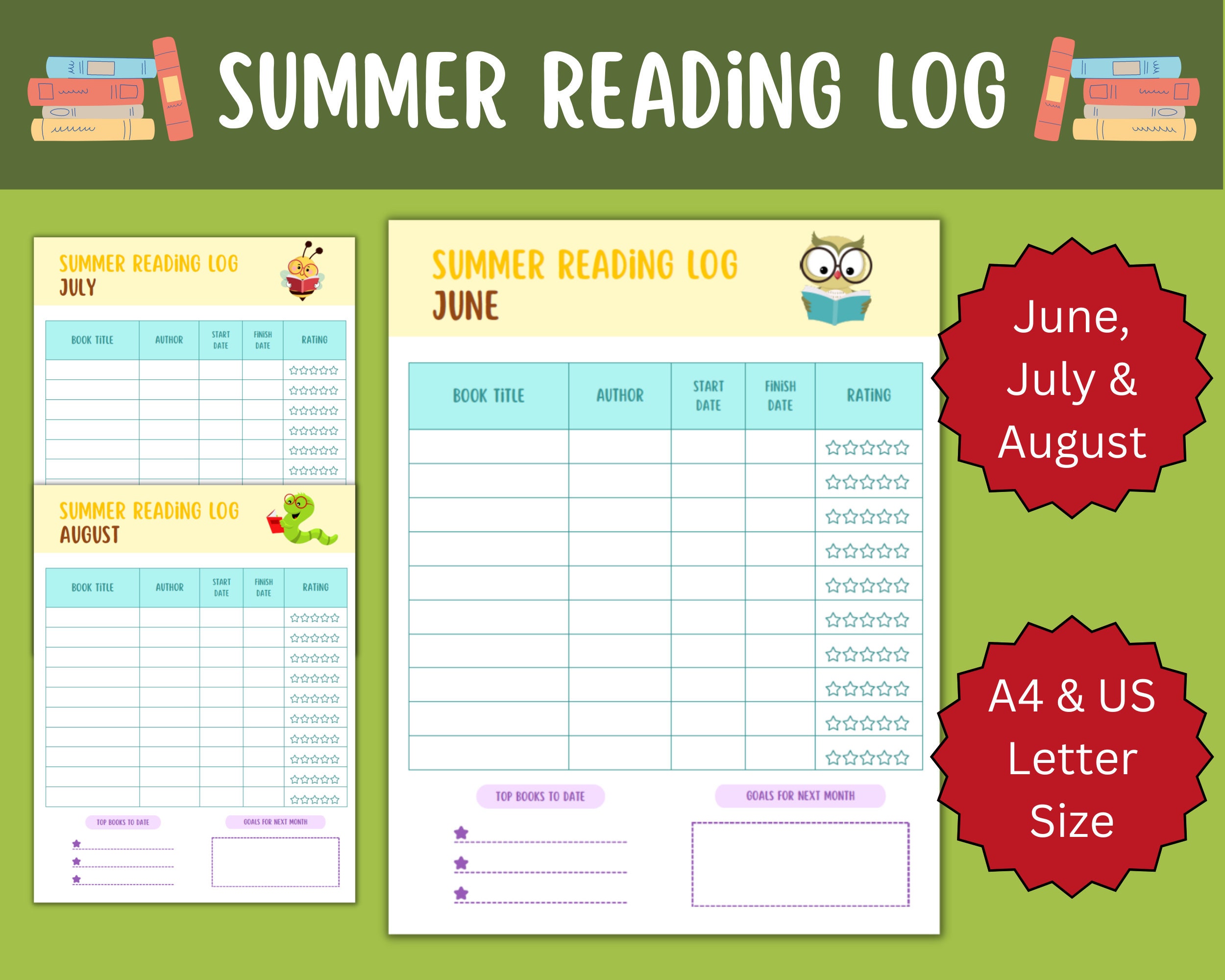 Summer Reading Log Printable Reading List Book Report - Etsy