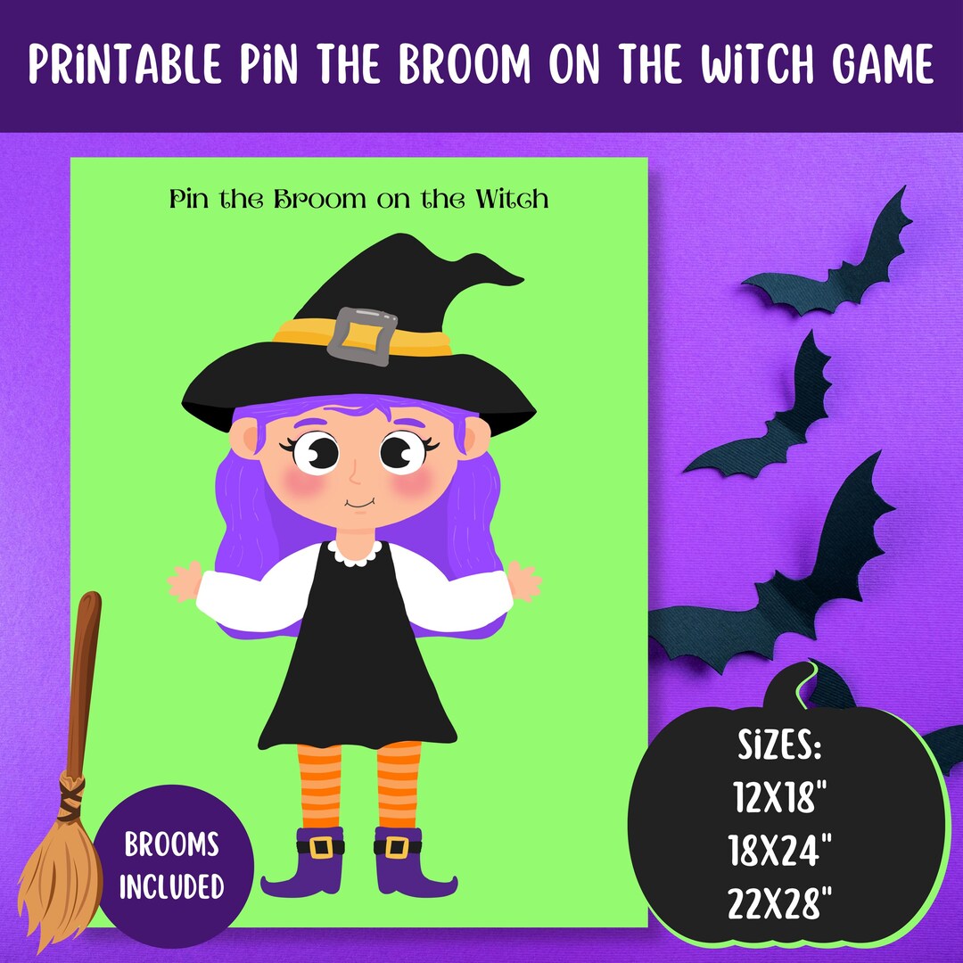 Pin the Broom on the Witch, Halloween Party Game, Digital Product ...