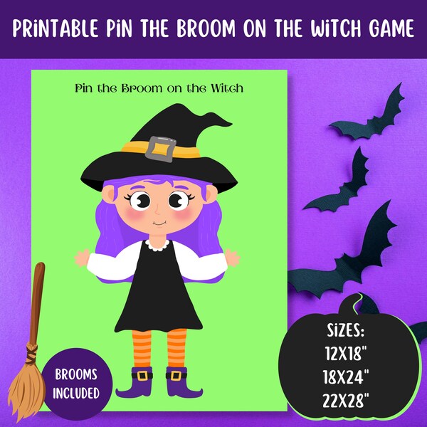 Pin the Broom on the Witch, Halloween Party Game, Digital Product ...