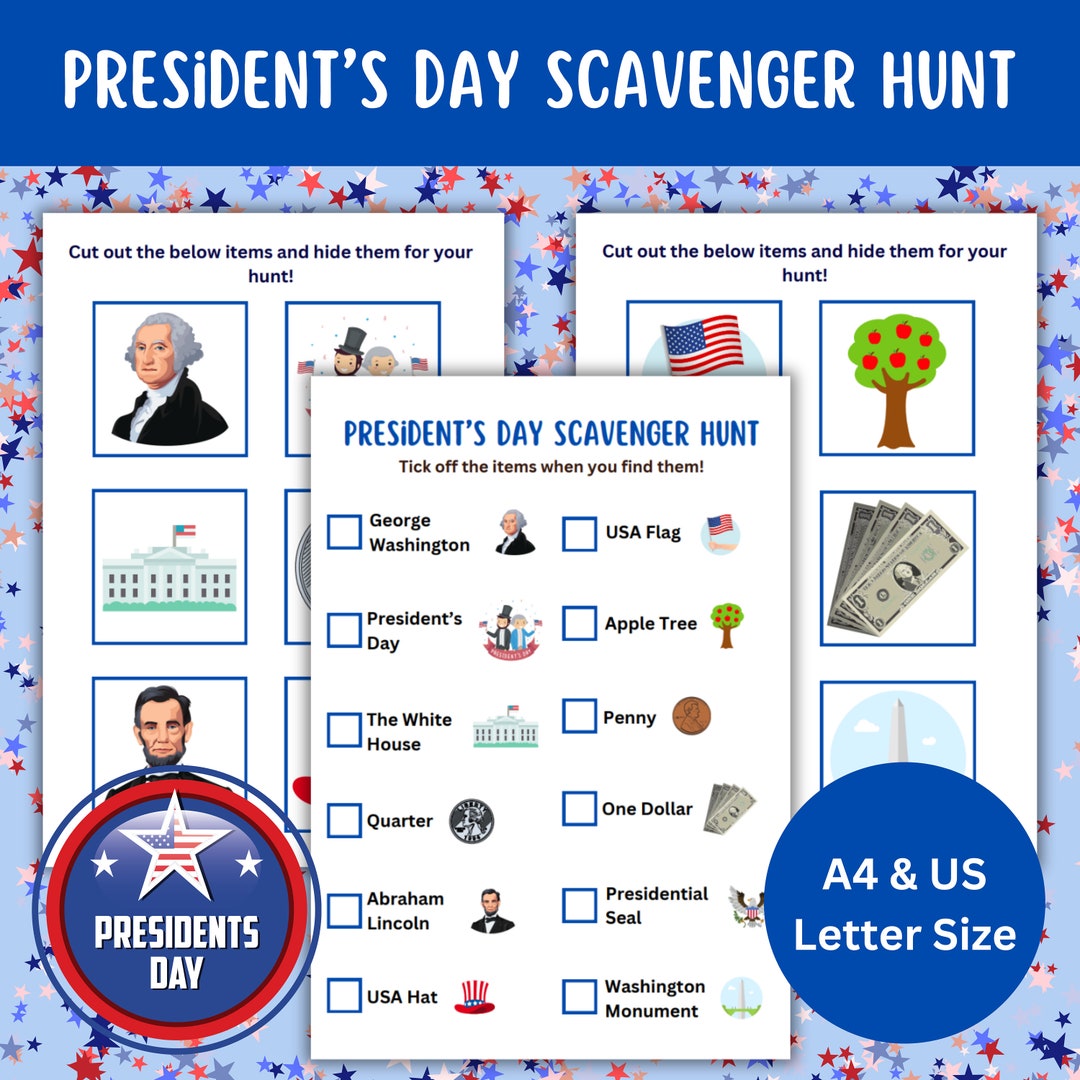 President's Day Scavenger Hunt, Hide and Seek, Picture Cards, George ...