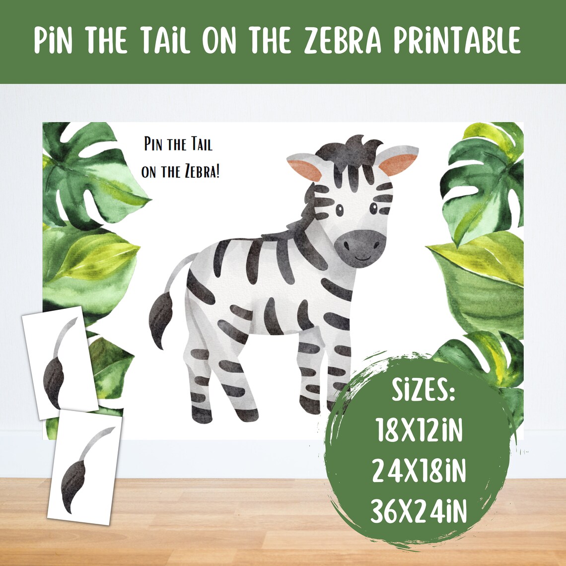 Pin the Tail on the Zebra | Birthday Party Game | Jungle Theme Party ...