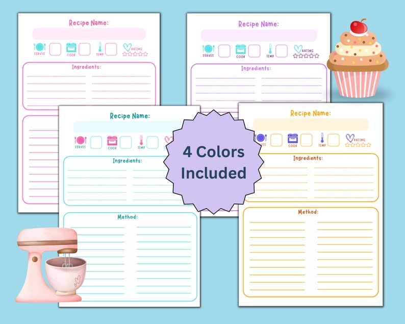 Editable Recipe Card Printable Recipe Log Recipe Book - Etsy