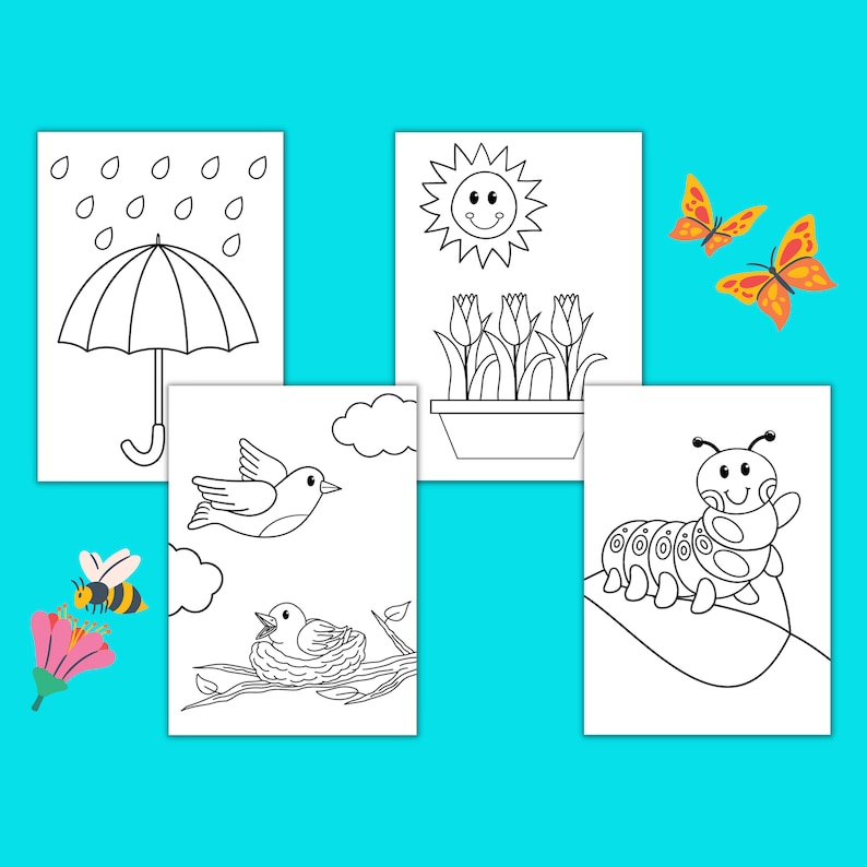 10 Spring Coloring Pages | Printable | Ladybug Caterpillar | Bird ...