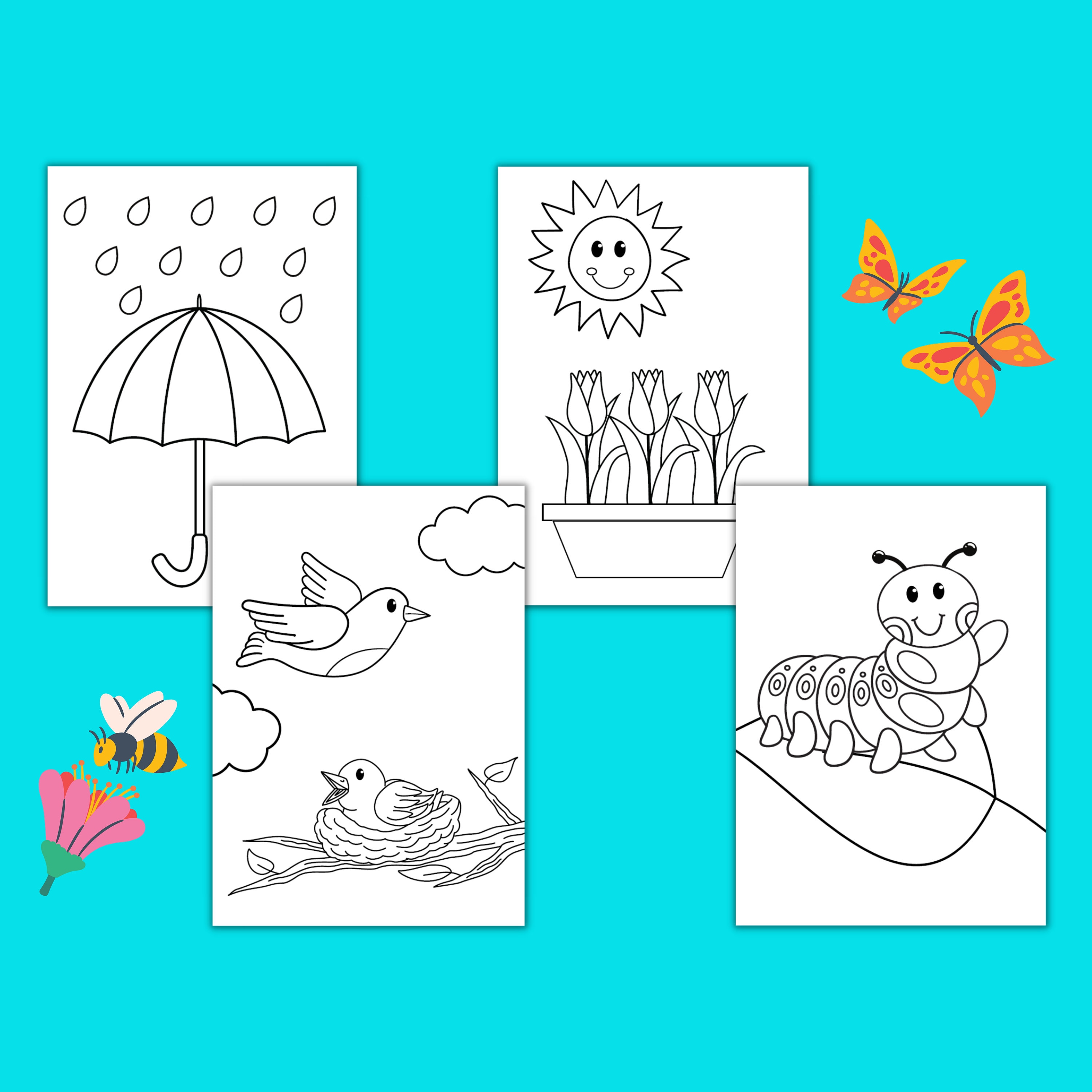10 Spring Coloring Pages | Printable | Ladybug Caterpillar | Bird ...