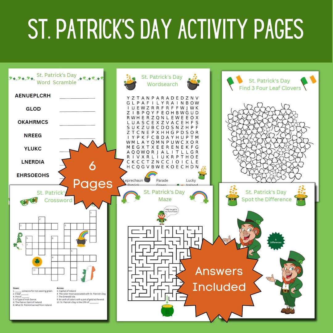 St Patrick's Day Activity Pages - Six Activities - Instant Download - Etsy