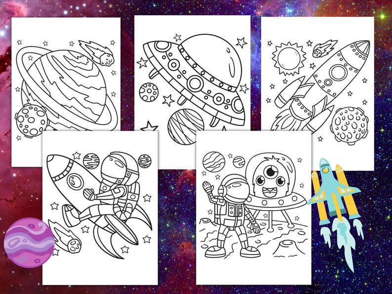 20 Space Coloring Pages Outer Space Science Planet - Etsy