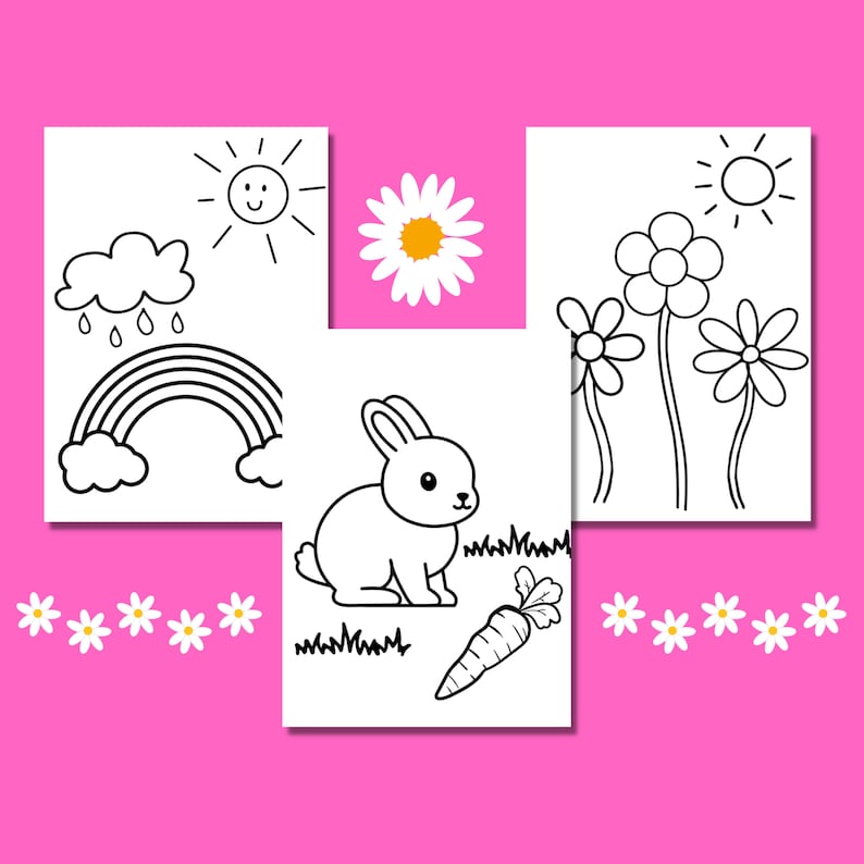 10 Spring Coloring Pages | Printable | Baby Chicken | Bunny | Rainbow ...