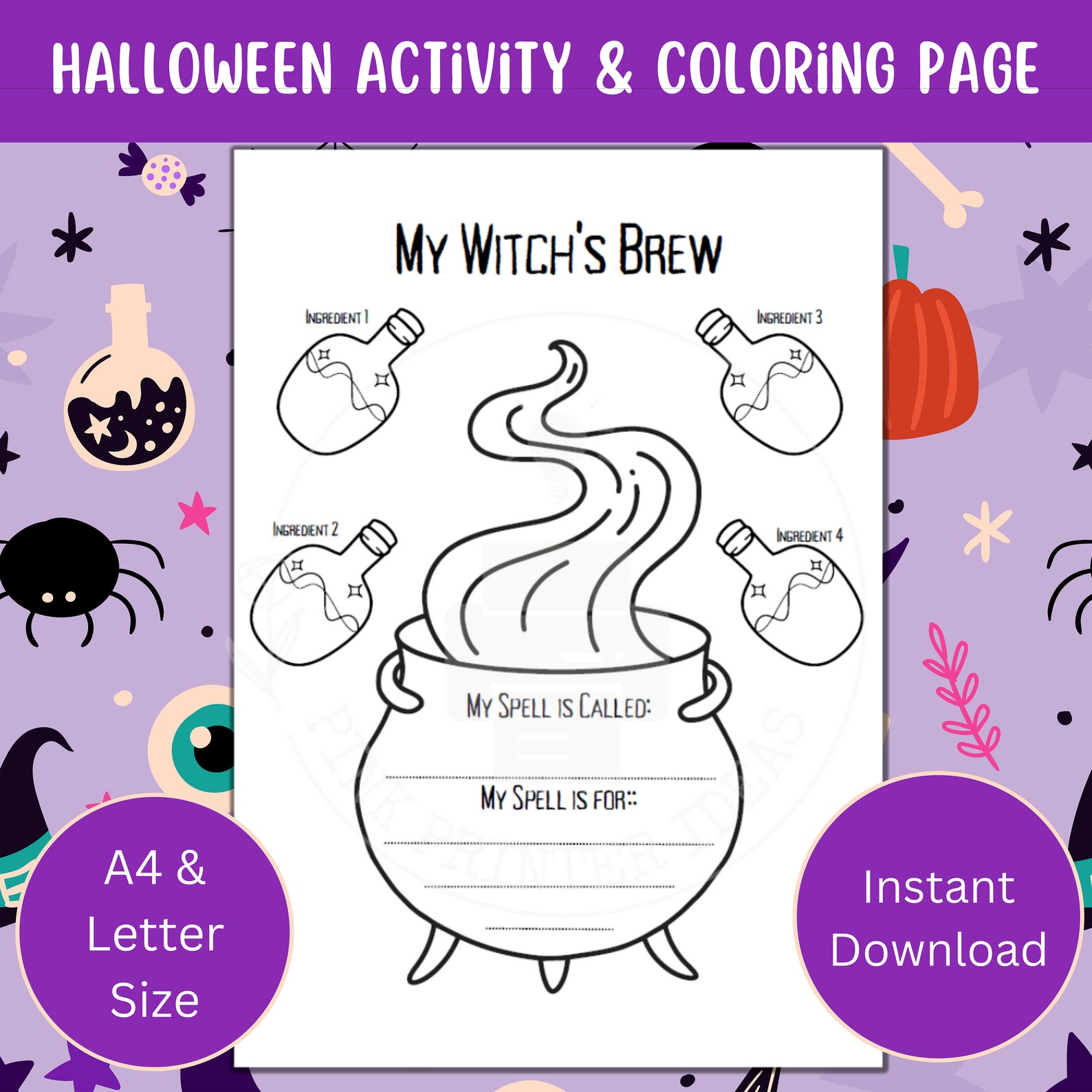 Halloween Activity Page, Coloring Page, Witch's Brew, Halloween DIY ...
