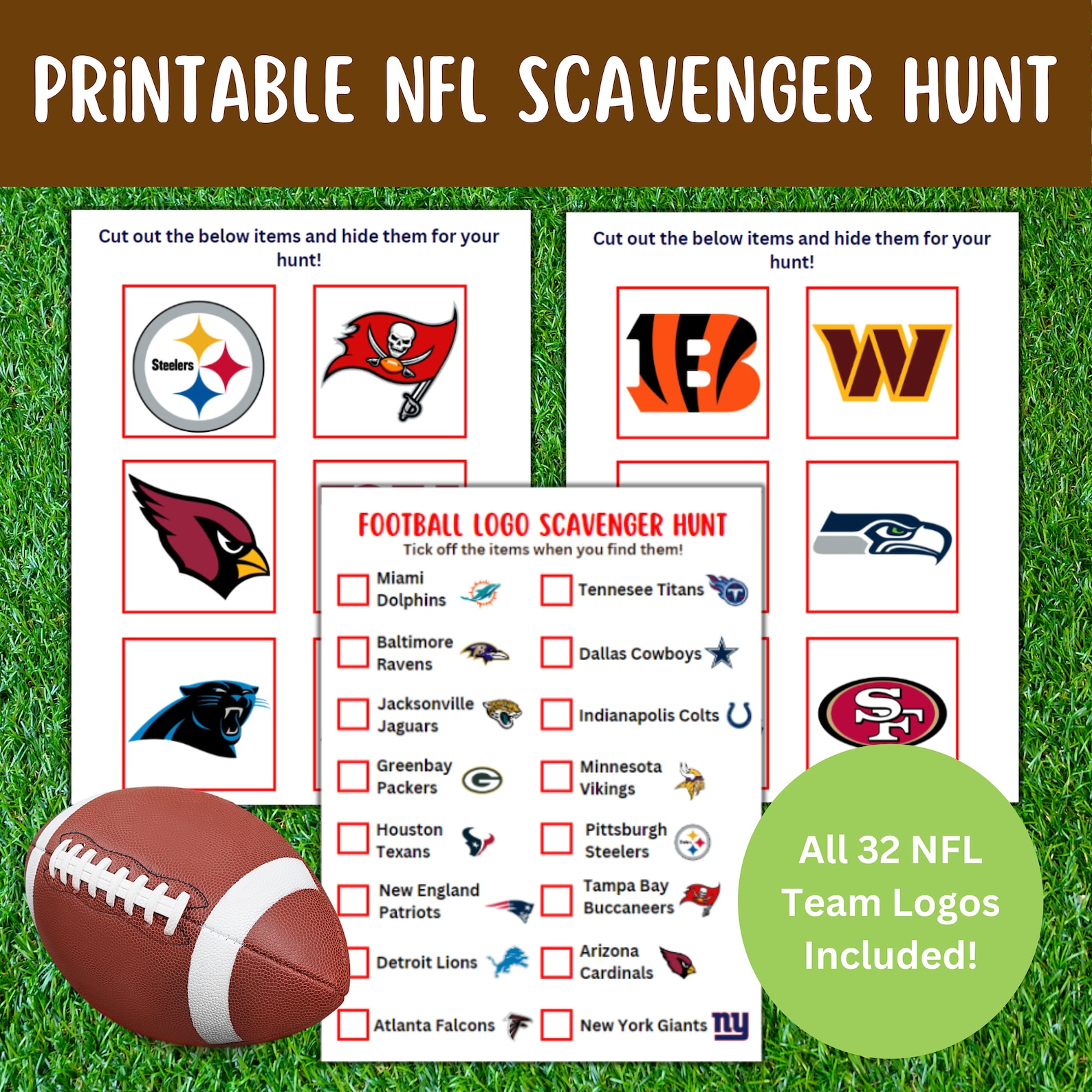 NFL Logo Scavenger Hunt, American Football, Printable, Hide and Seek ...