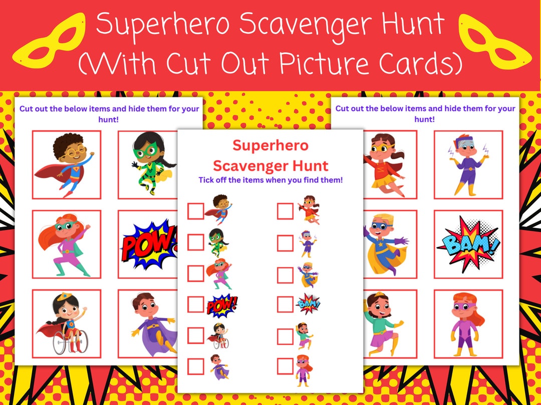 Superhero Scavenger Hunt Printable Picture Card Instant - Etsy