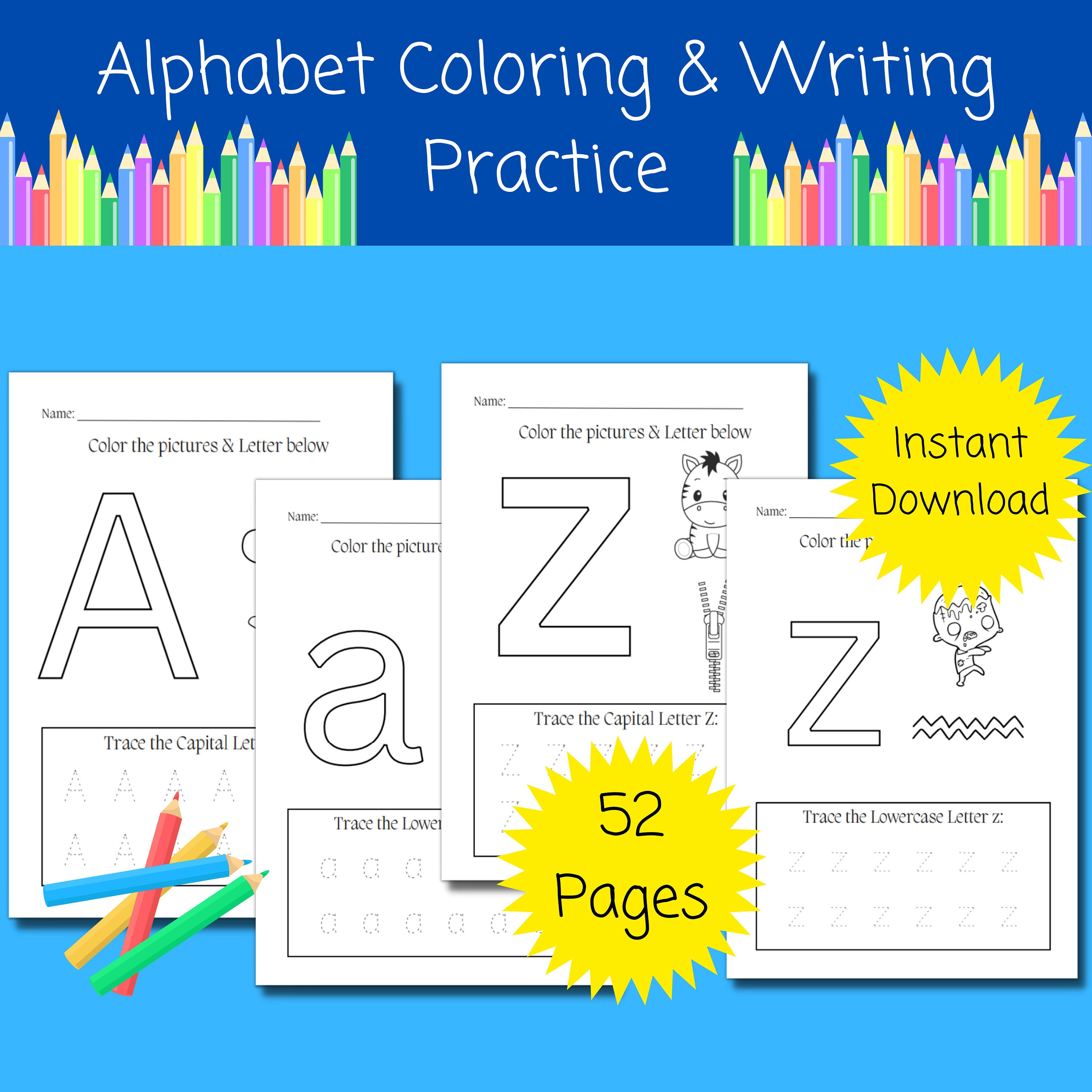 Alphabet Letter Tracing & Coloring | Printable | Instant Download ...
