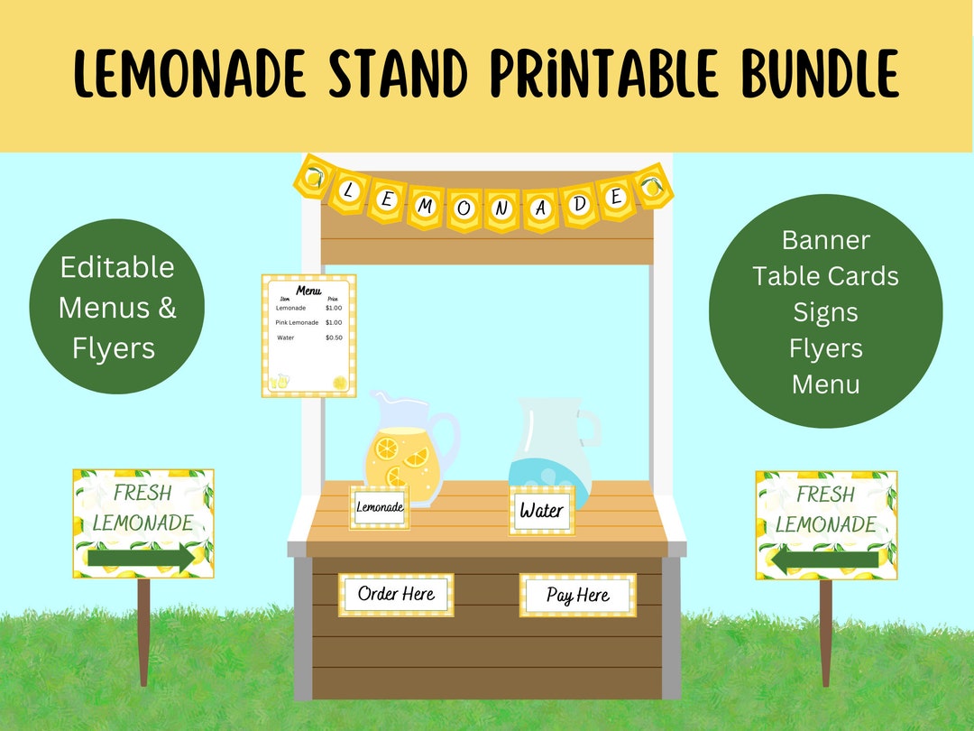 Lemonade Stand Bundle Kit Printable Customize Personalize - Etsy
