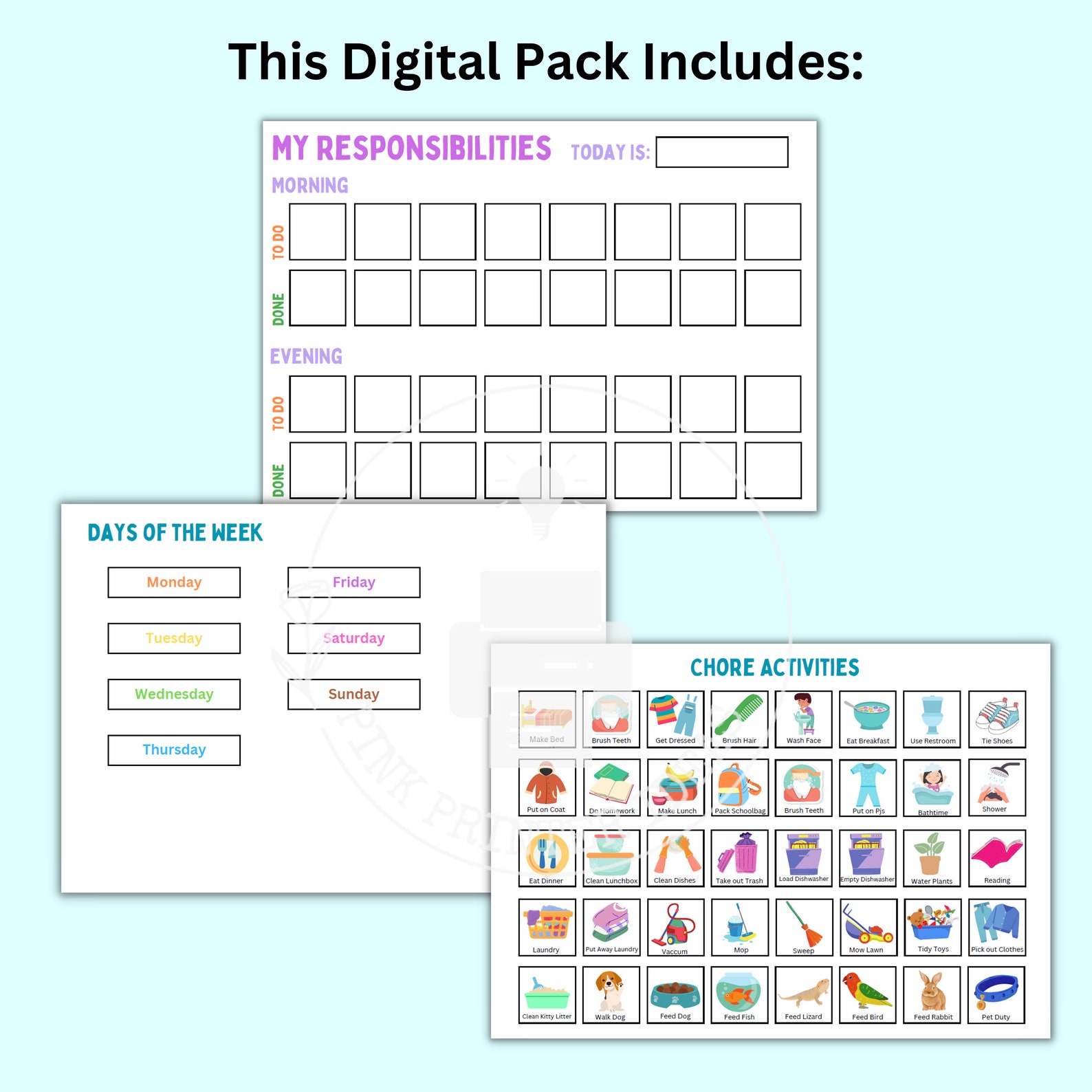 Kids Daily Responsibility Chart Children Chore Chart Routine Chart ...