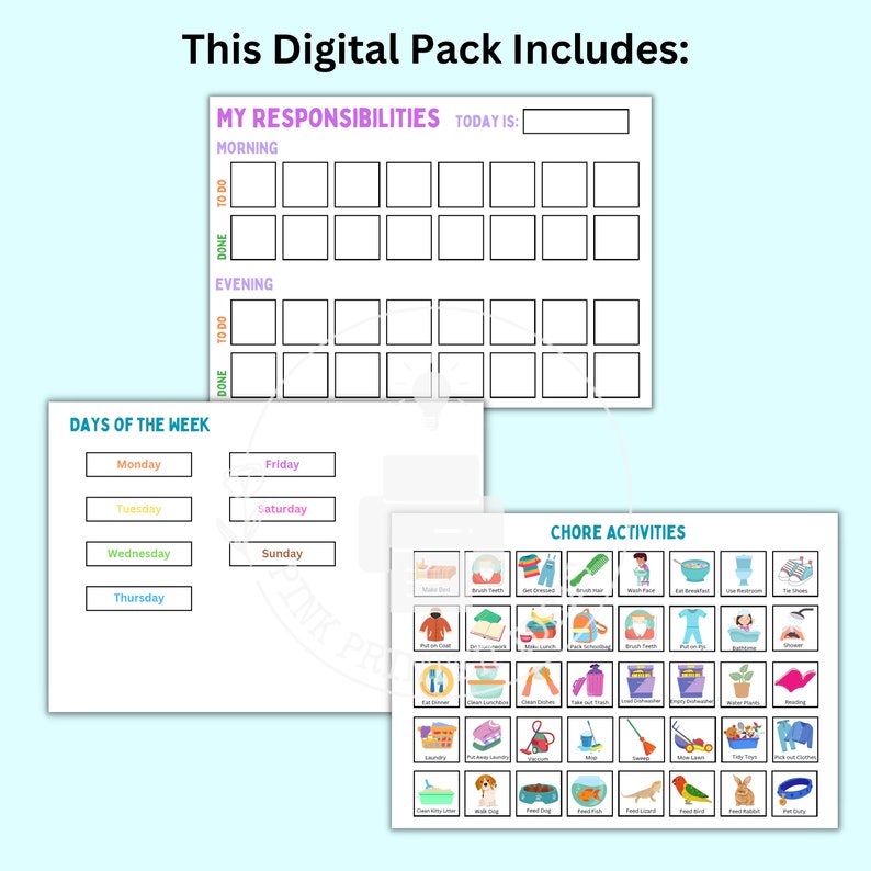 Kids Daily Responsibility Chart Children Chore Chart Routine Chart ...