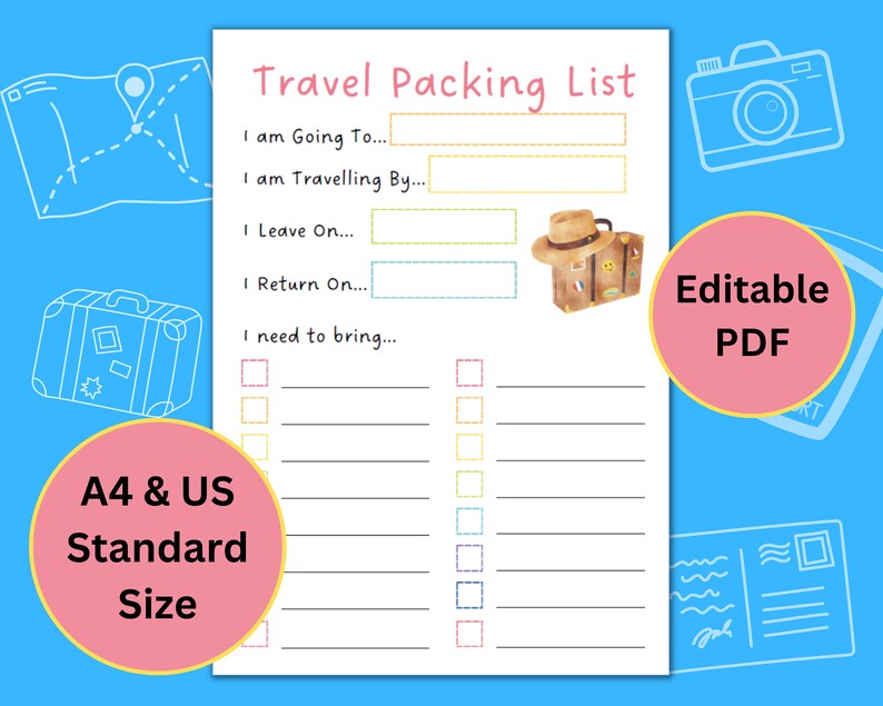 Editable Travel Packing List for Kids Summer Printable - Etsy