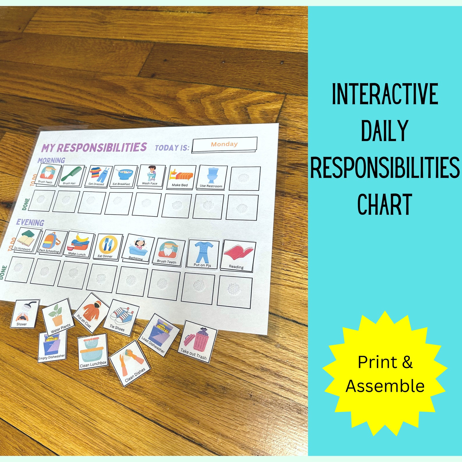 Kids Daily Responsibility Chart | Children Chore Chart | Routine Chart ...