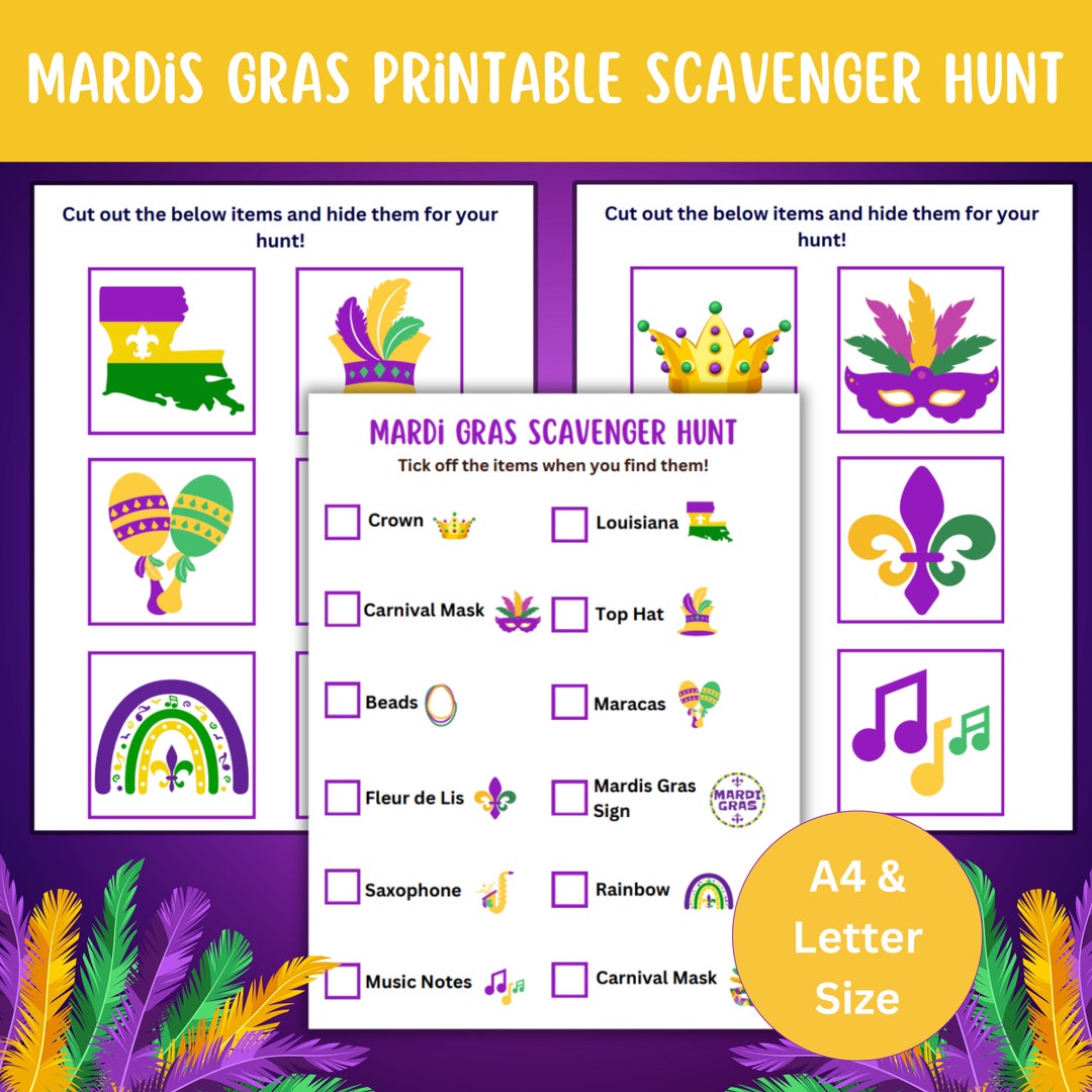 Mardis Gras Printable Scavenger Hunt, Picture Card, Instant Download ...