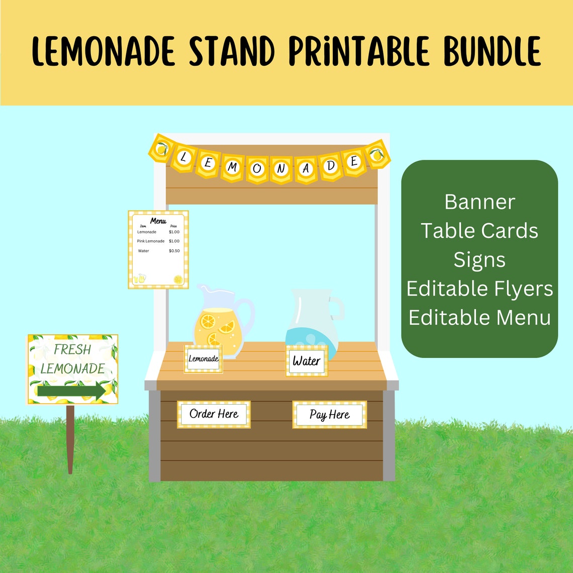 Lemonade Stand Bundle Kit | Printable | Customize Personalize | Summer ...