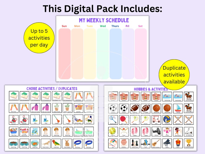 Kids Weekly Schedule Interactive Schedule Responsibilities - Etsy