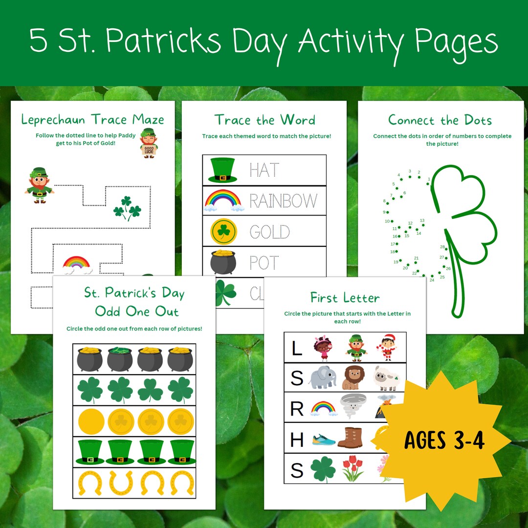 St. Patrick's Day Activity Pages | Pre-k | Ages 3-4 | Instant Download ...