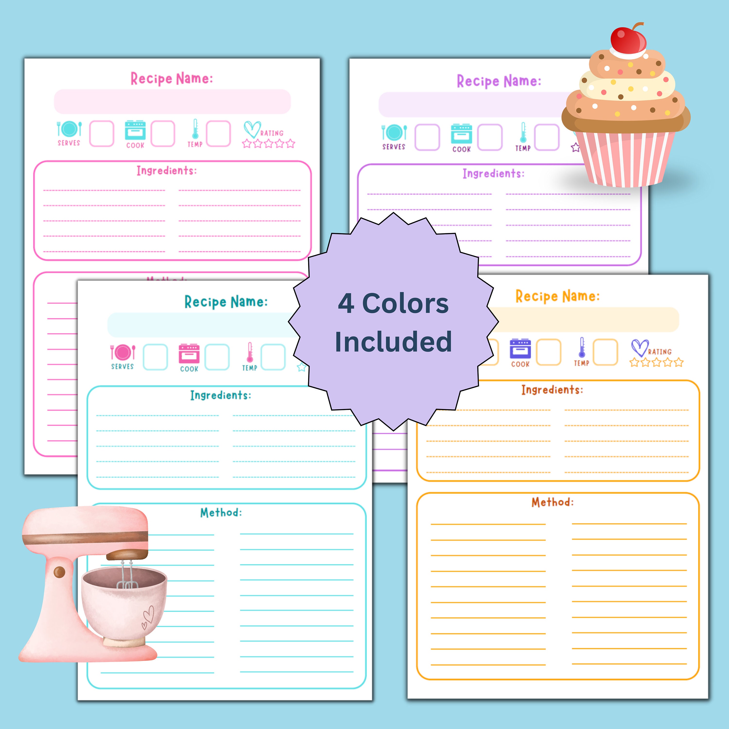 Editable Recipe Card, Printable Recipe Log, Recipe Book, Recipe ...