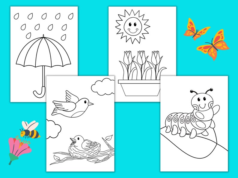 10 Spring Coloring Pages Printable Ladybug Caterpillar - Etsy