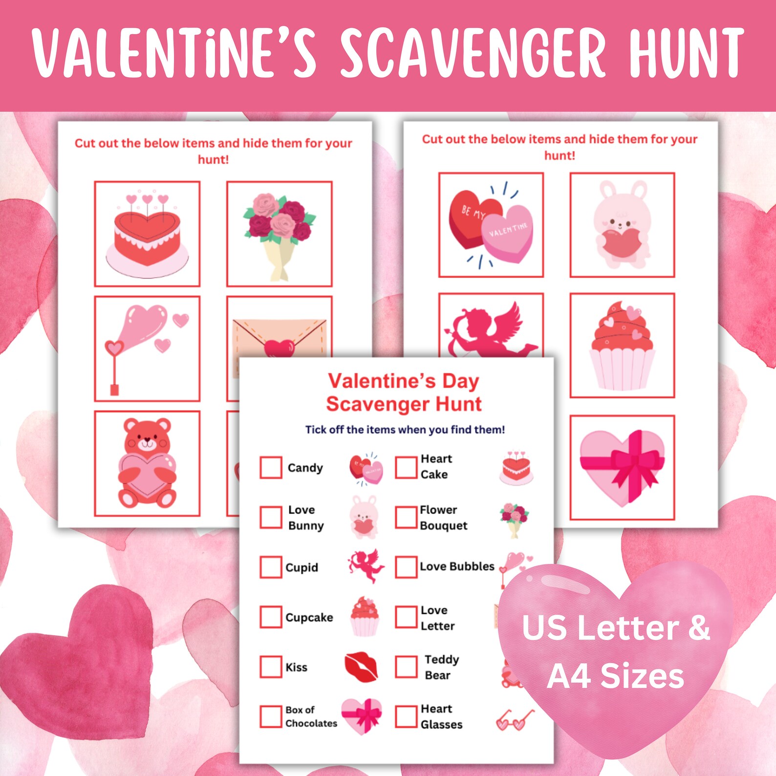 Valentine's Day Scavenger Hunt, Love, Heart Shape, Cupid, Digital ...