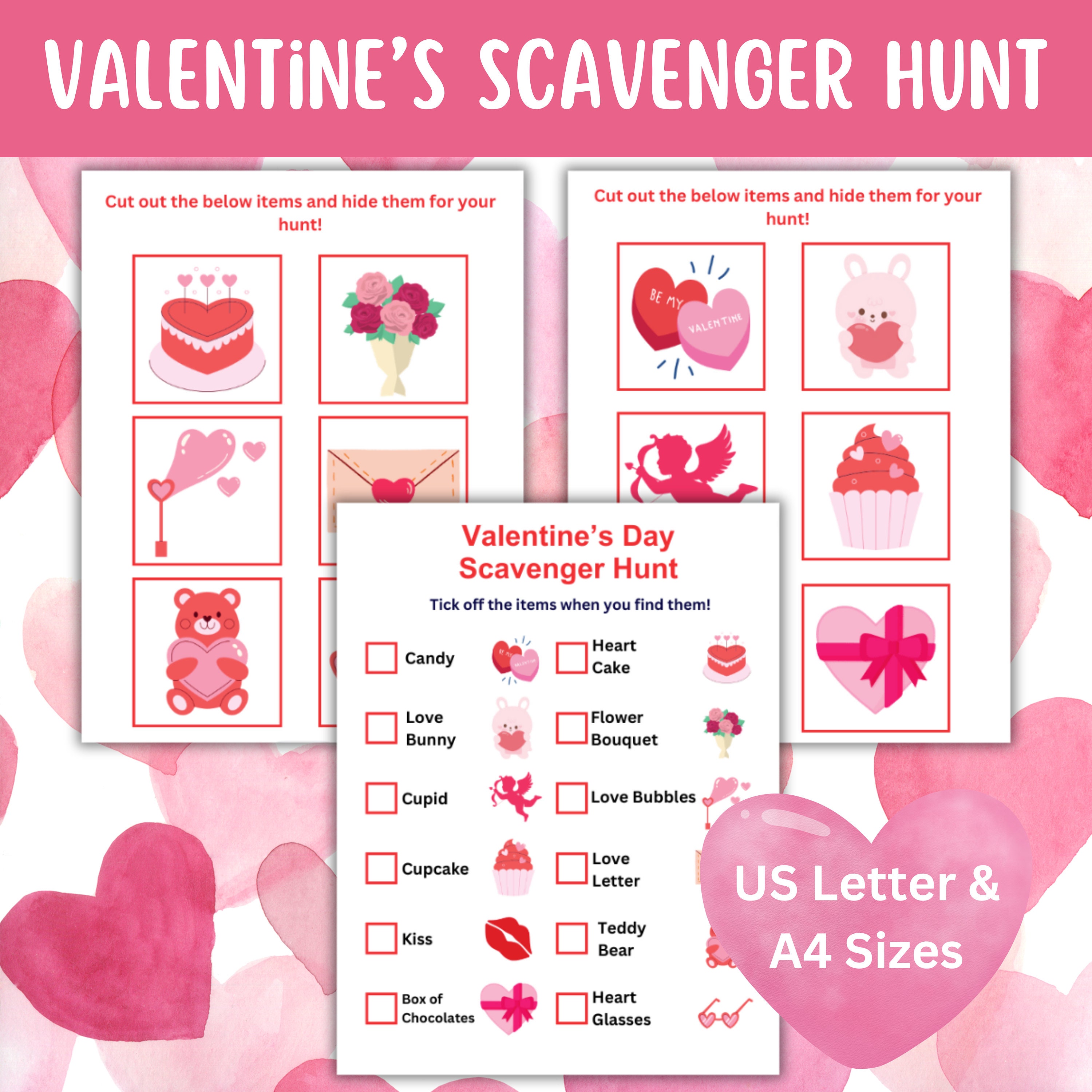 Valentine's Day Scavenger Hunt, Love, Heart Shape, Cupid, Digital ...