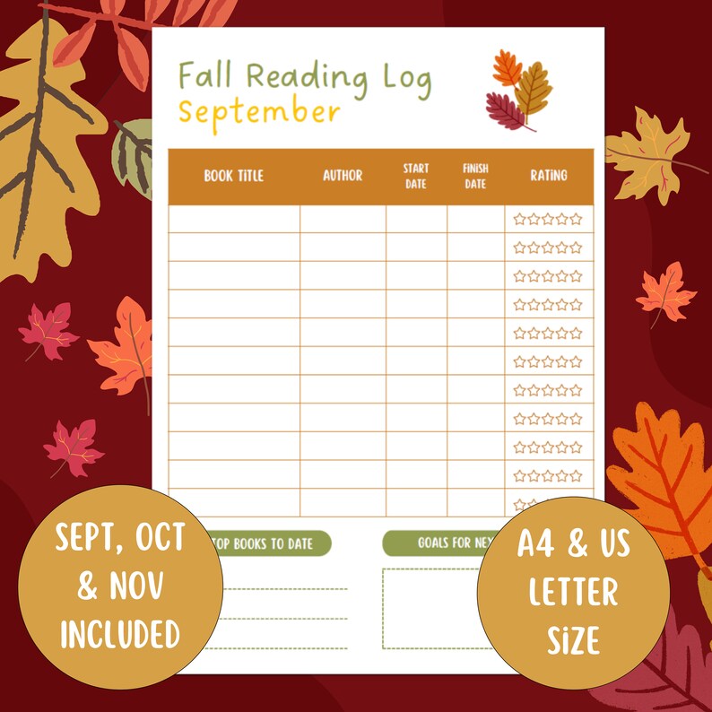 Fall Autumn Reading Log | Printable Reading List | Book Report | Kids ...