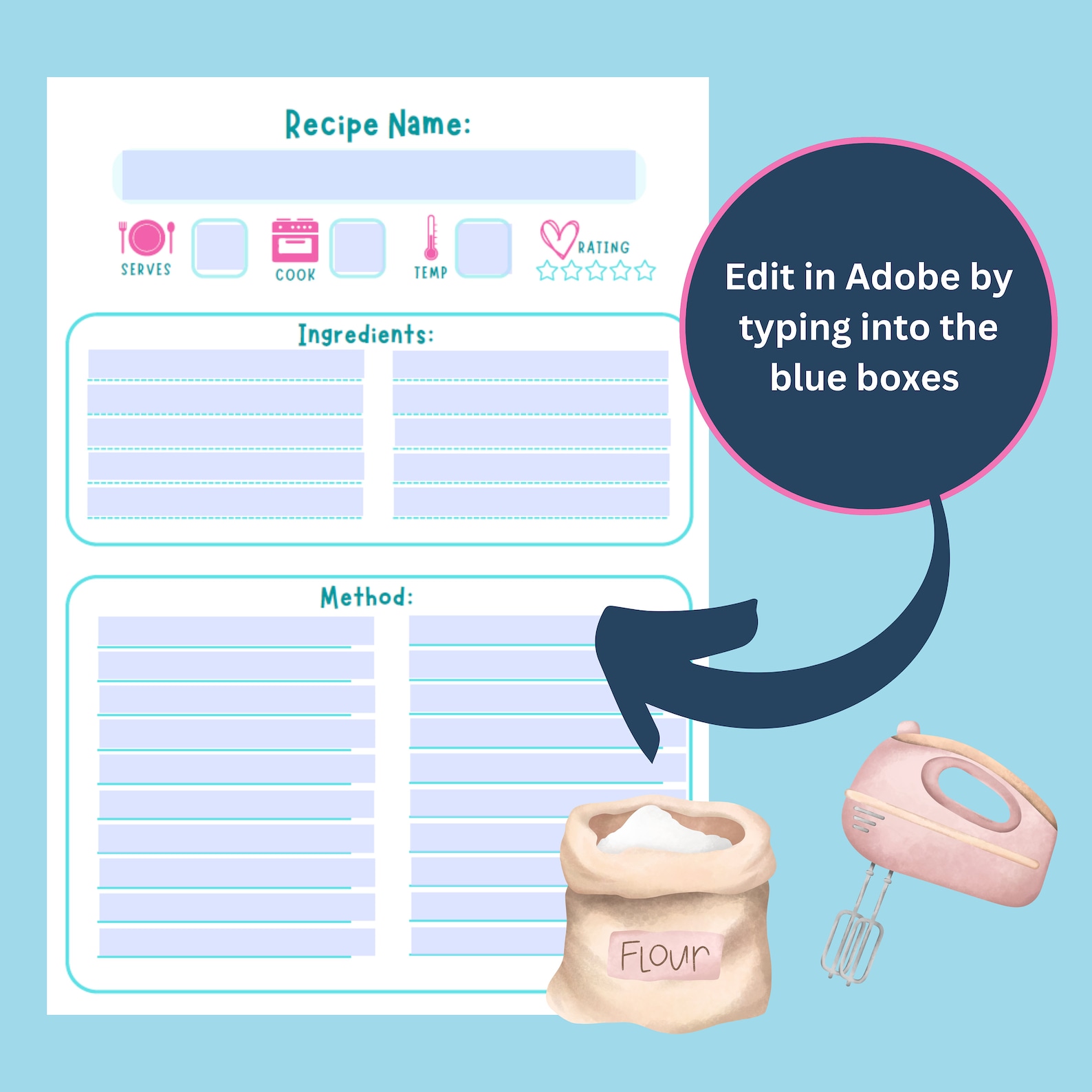 Editable Recipe Card, Printable Recipe Log, Recipe Book, Recipe ...