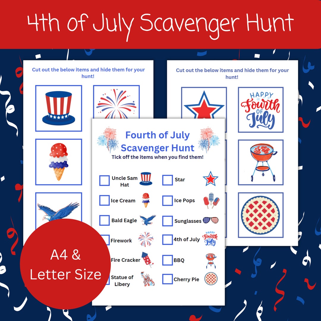 Fourth of July Scavenger Hunt, Picture Cards, Printable, Party Game ...