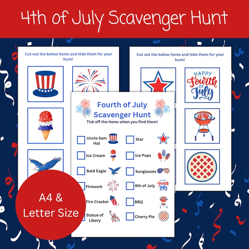 Fourth of July Scavenger Hunt, Picture Cards, Printable, Party Game ...