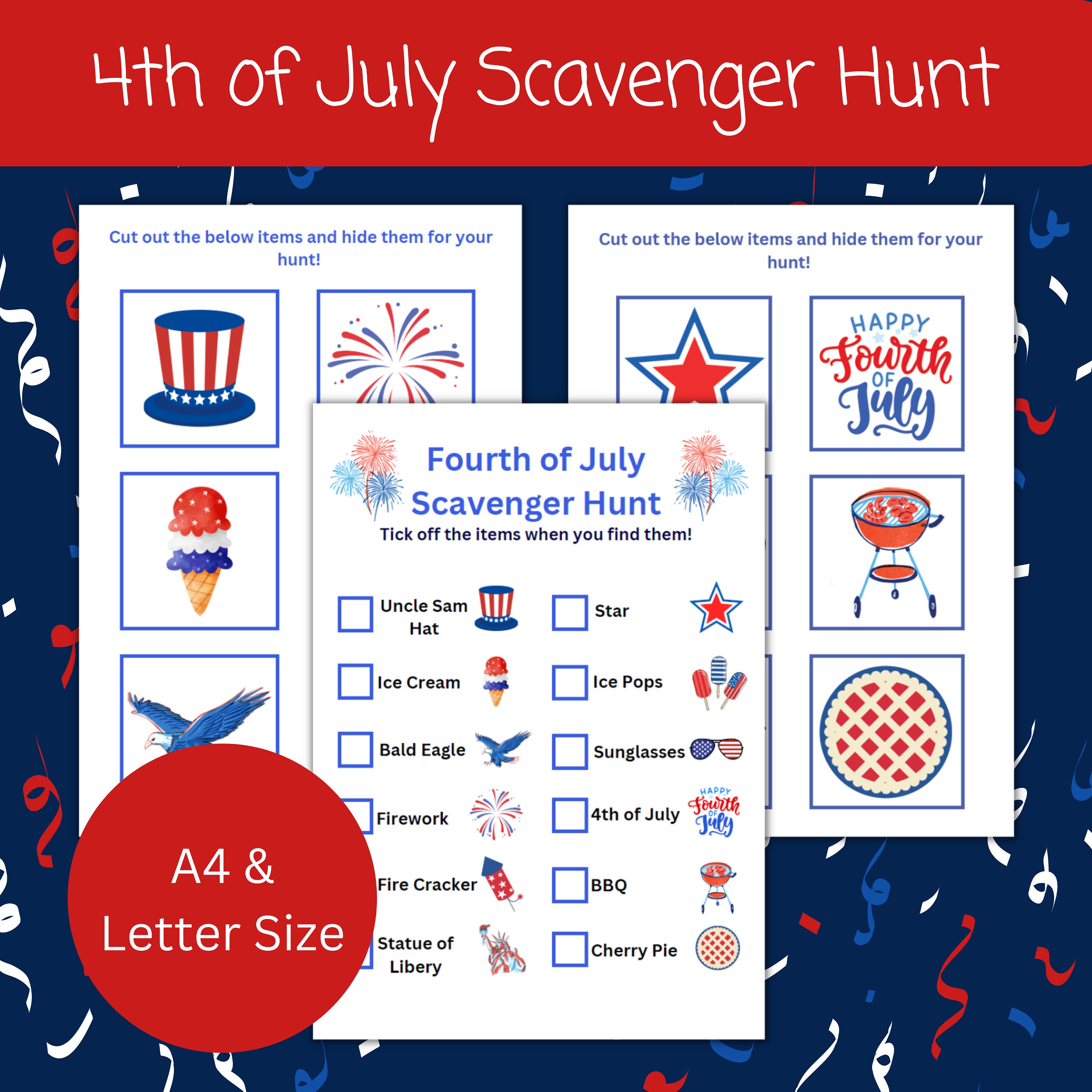 Fourth of July Scavenger Hunt, Picture Cards, Printable, Party Game ...