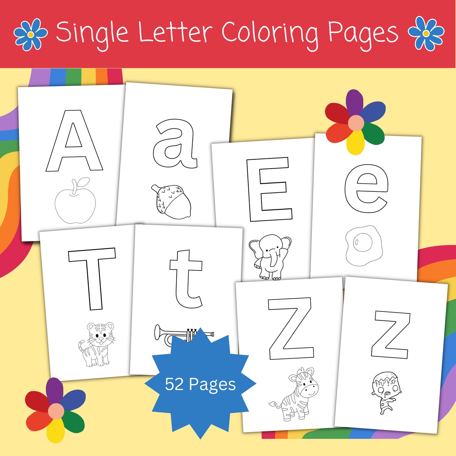 Alphabet Coloring Pages | Single Letter | A to Z | Printable | Instant ...