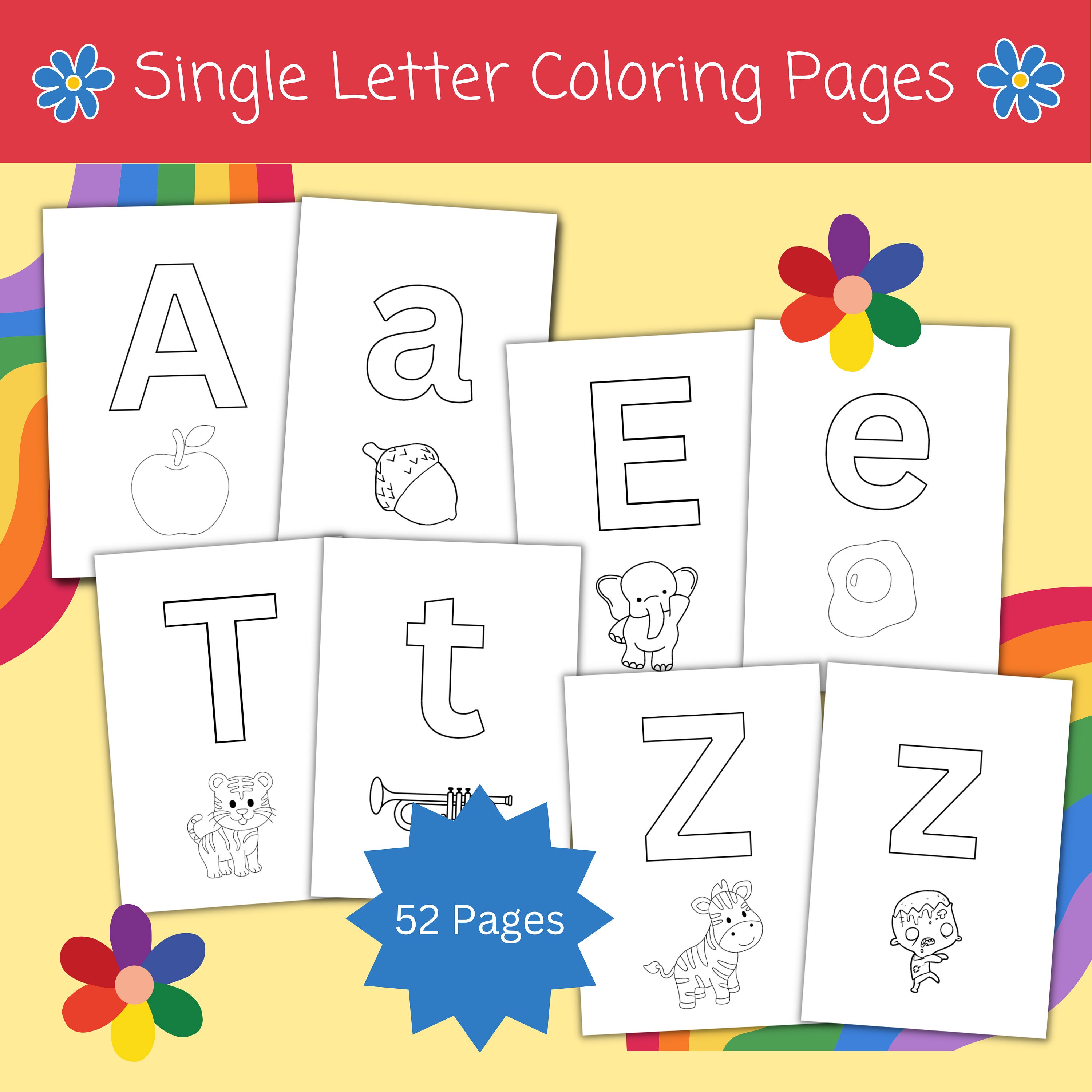 Alphabet Coloring Pages | Single Letter | A to Z | Printable | Instant ...